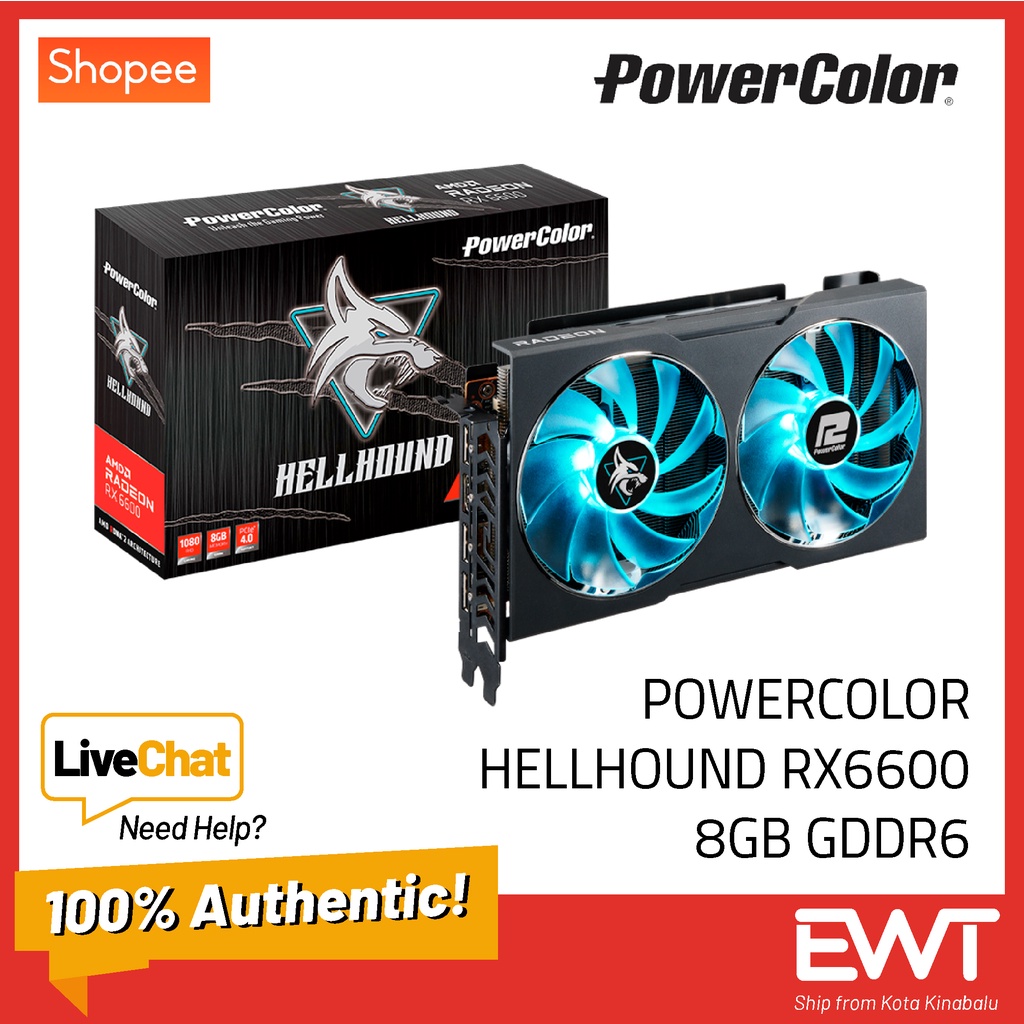 POWERCOLOR HELLHOUND RX6600 8GB GDDR6 100% GENUINE PRODUCT! | Shopee ...