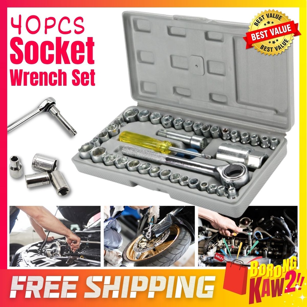 40PCS Combination Socket Wrench Set Box Hand Tools Ratchet Spanner ...