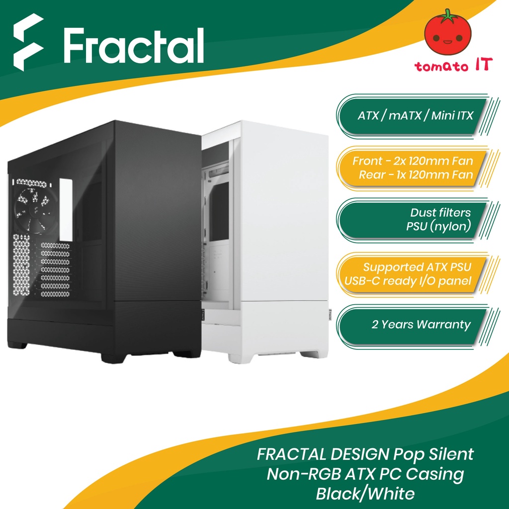 FRACTAL DESIGN Pop Silent Tempered Glass Non-RGB ATX Casing - Black ...