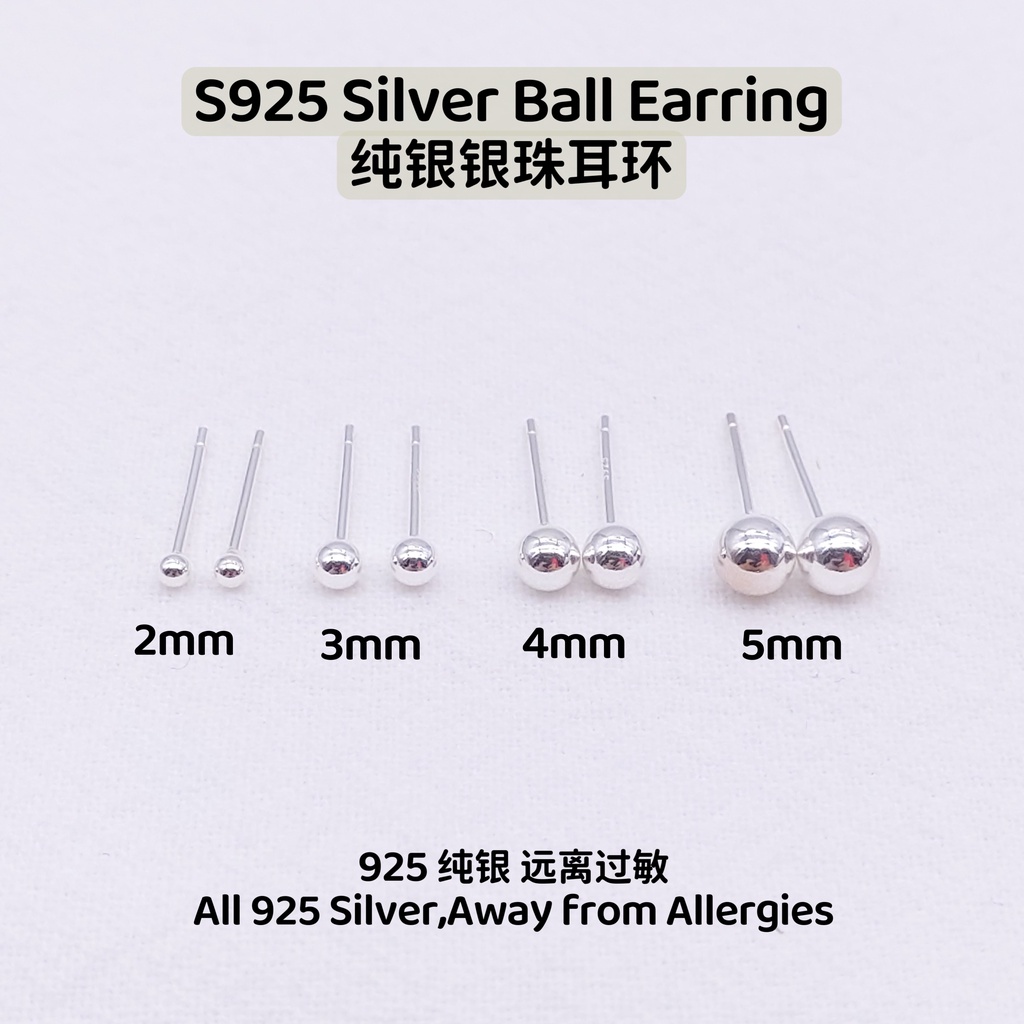 💥PROMO (E114)S925 Plain Circle Ball Stud Earring/Subang Telinga Bola ...