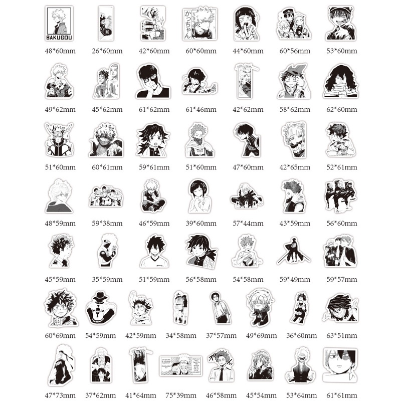BLACK and WHITE ANIME Series 50 pcs DIY Waterproof Non Repeating ...