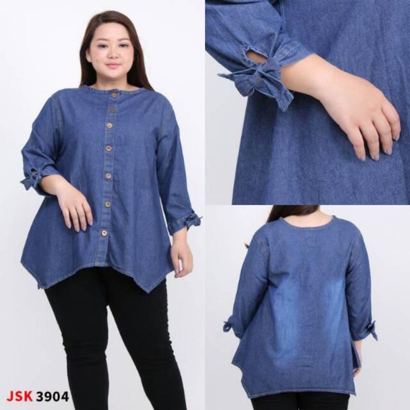 S-5XL New Arrivals Women Casual Denim Baju Muslimah Blouse Full Button ...
