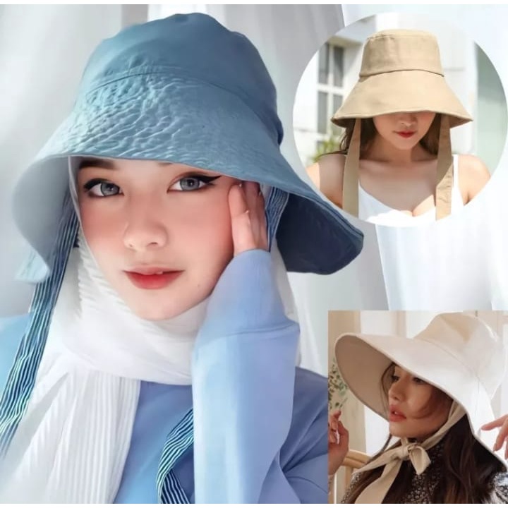 Bendang Store Bucket Wide Plain Long Strap Adult Ala Antem Bucket Hat ...