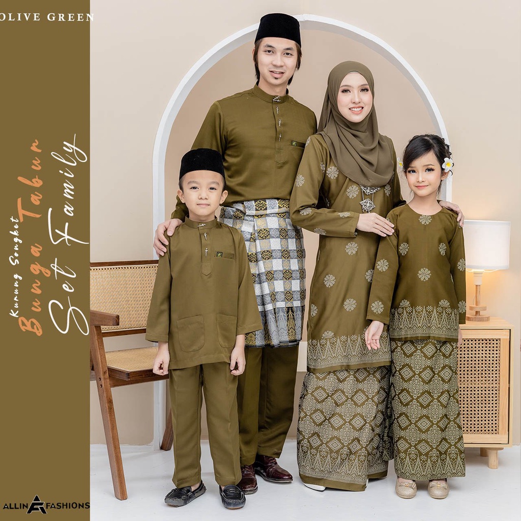 Set Family Songket Tabur In Olive Green Kurung Moden I Ayah Anak I Ibu ...