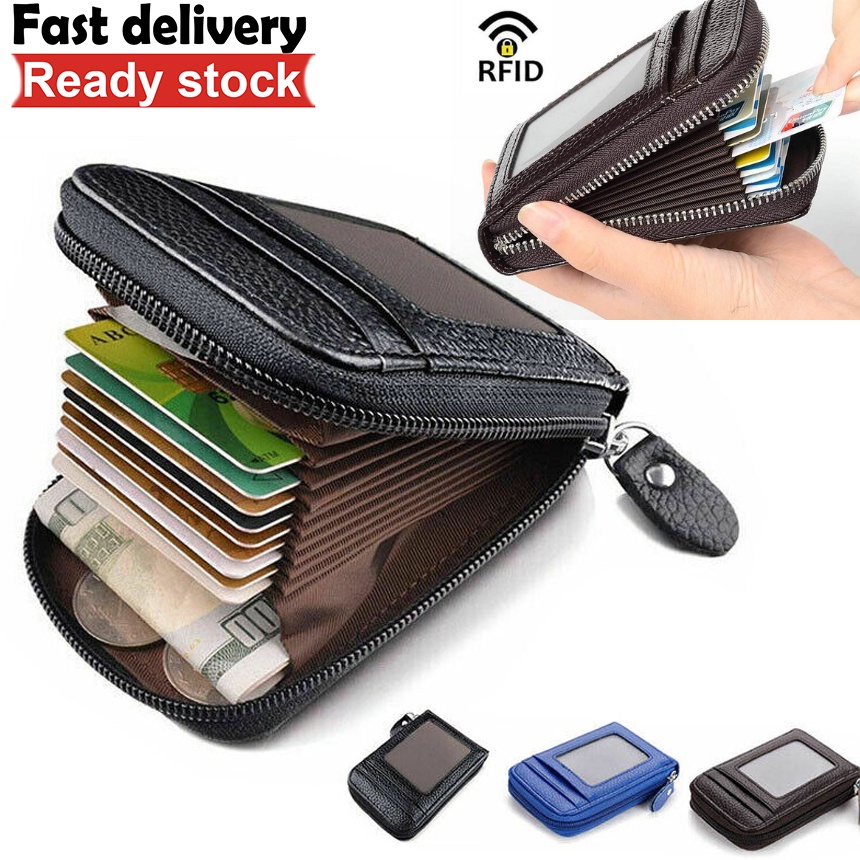 RFID Blocking Genuine Leather Credit Card Case Holder Security Travel ...