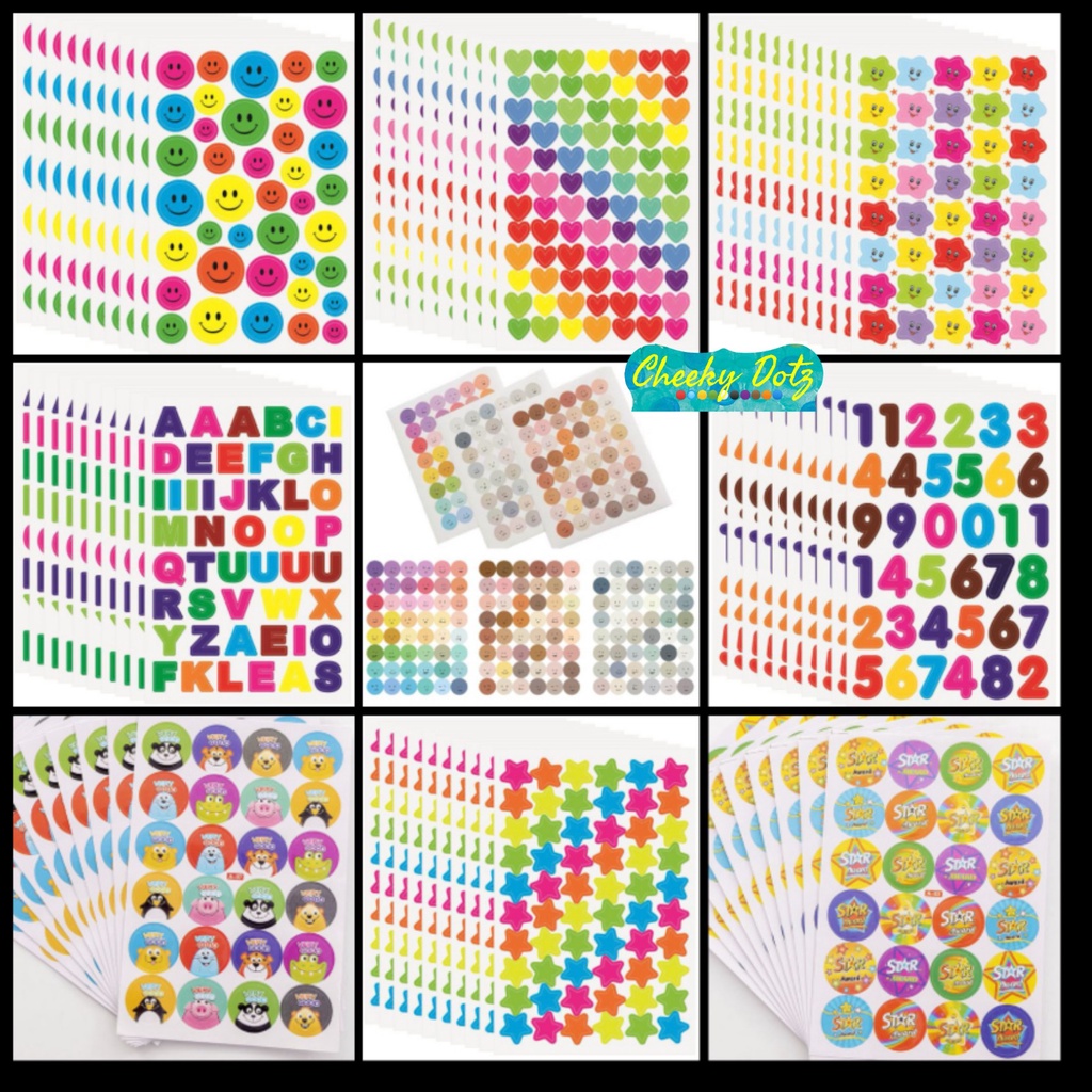COLOURFUL STUDENTS TEACHER REWARD STICKERS SMILEY EMOJI DOT CARTOON DIY ...