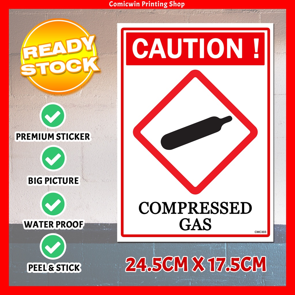 CMC303 Compressed Gas (24.5x17.5cm) COSHH Sign Sticker Compressed Gas ...