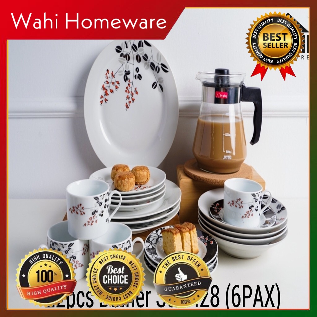 [Wahi Homeware] 22pcs Dinner Set Pinggan Mangkuk Kaca Dinnerware ...