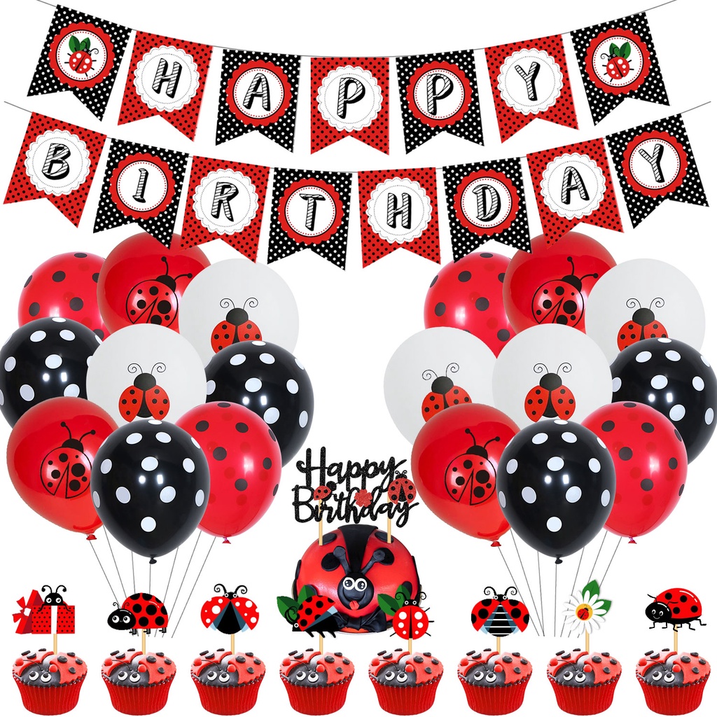 CHEEREVEAL Lady Bug Birthday Party Decorations Set with Ladybird Happy ...