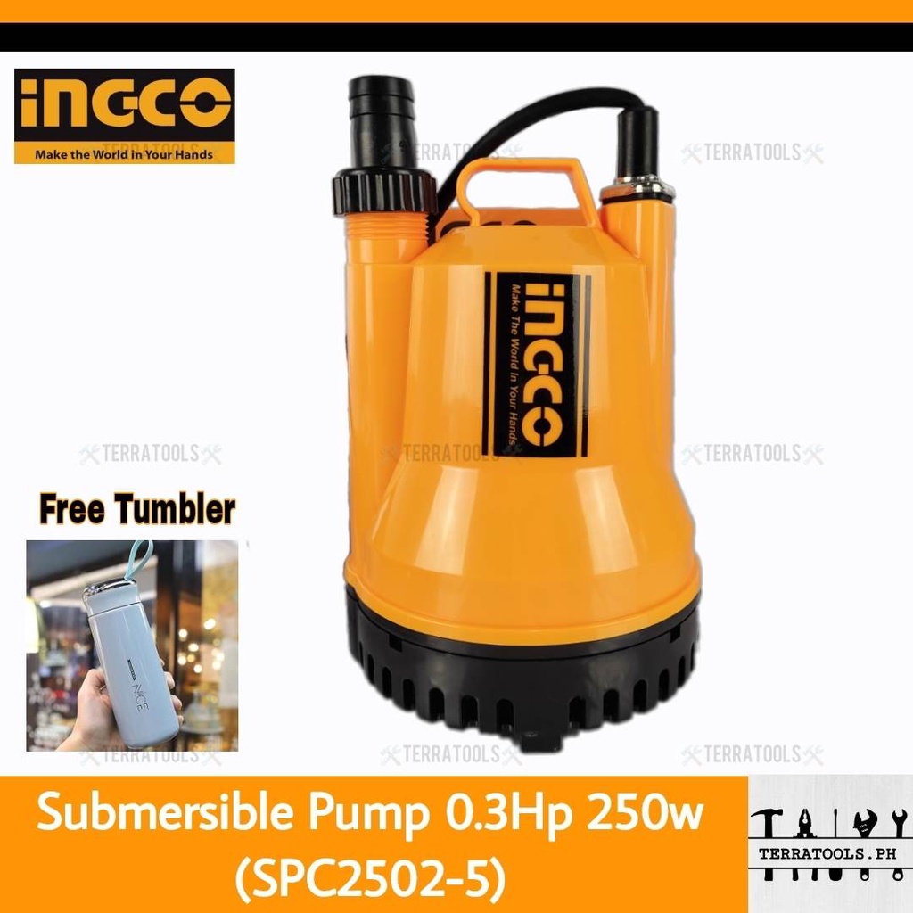 INGCO 250W Submersible Water Pump 0.3 HP SPC2502-5 FREE TUMBLER ...