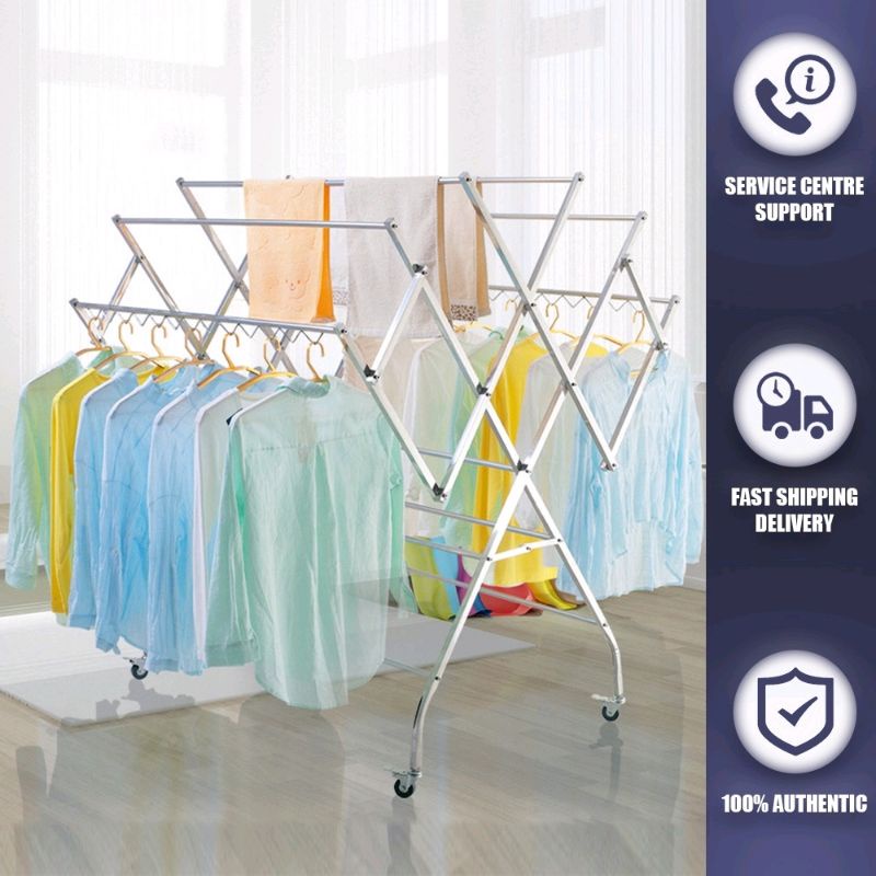 RAK AMPAIAN BAJU Stainless Steel Laundry Drying Rack Heavy Duty Outdoor Foldable Clothes Hanger ...