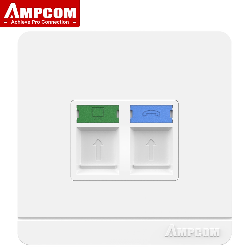 AMPCOM Decorator Style RJ45/CAT6 Faceplate with Keystone Jacks - Single ...