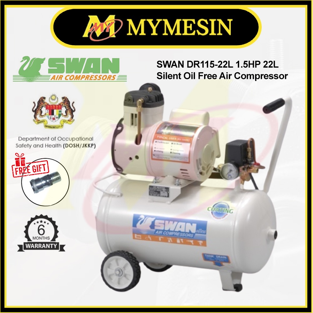 MY Swan DR115-22L Oil Less Silent Free Air Compressor 7 Bar 1.5HP | Shopee Malaysia