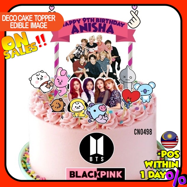 [CUSTOM NAME] Happy Birthday Cake Topper BTS mix Blackpink Decoration ...