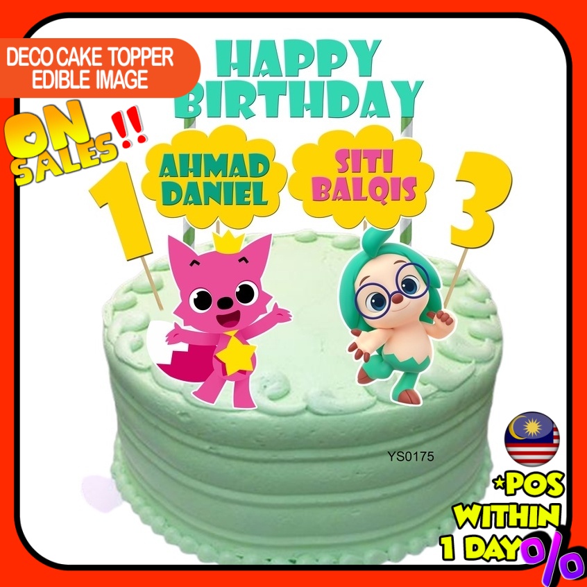 [CUSTOM NAME] Happy Birthday Cake Topper Pinkfong Decoration Set Party ...