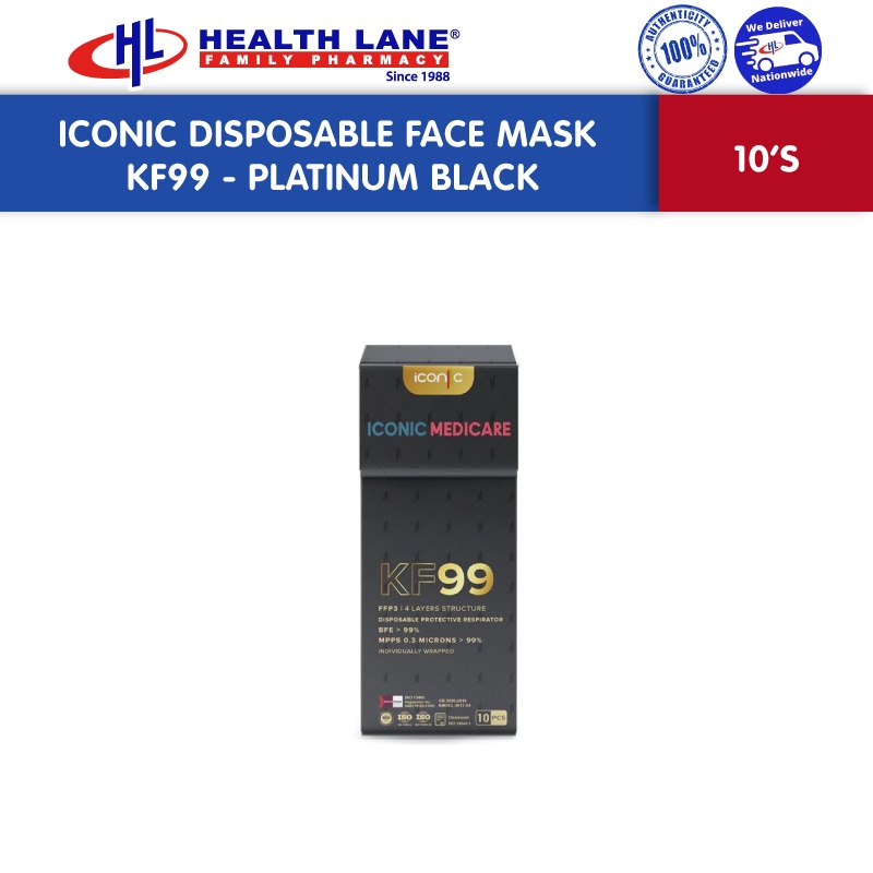 ICONIC Disposable KF99 Face Mask - Platinum Black (10's) | Shopee Malaysia