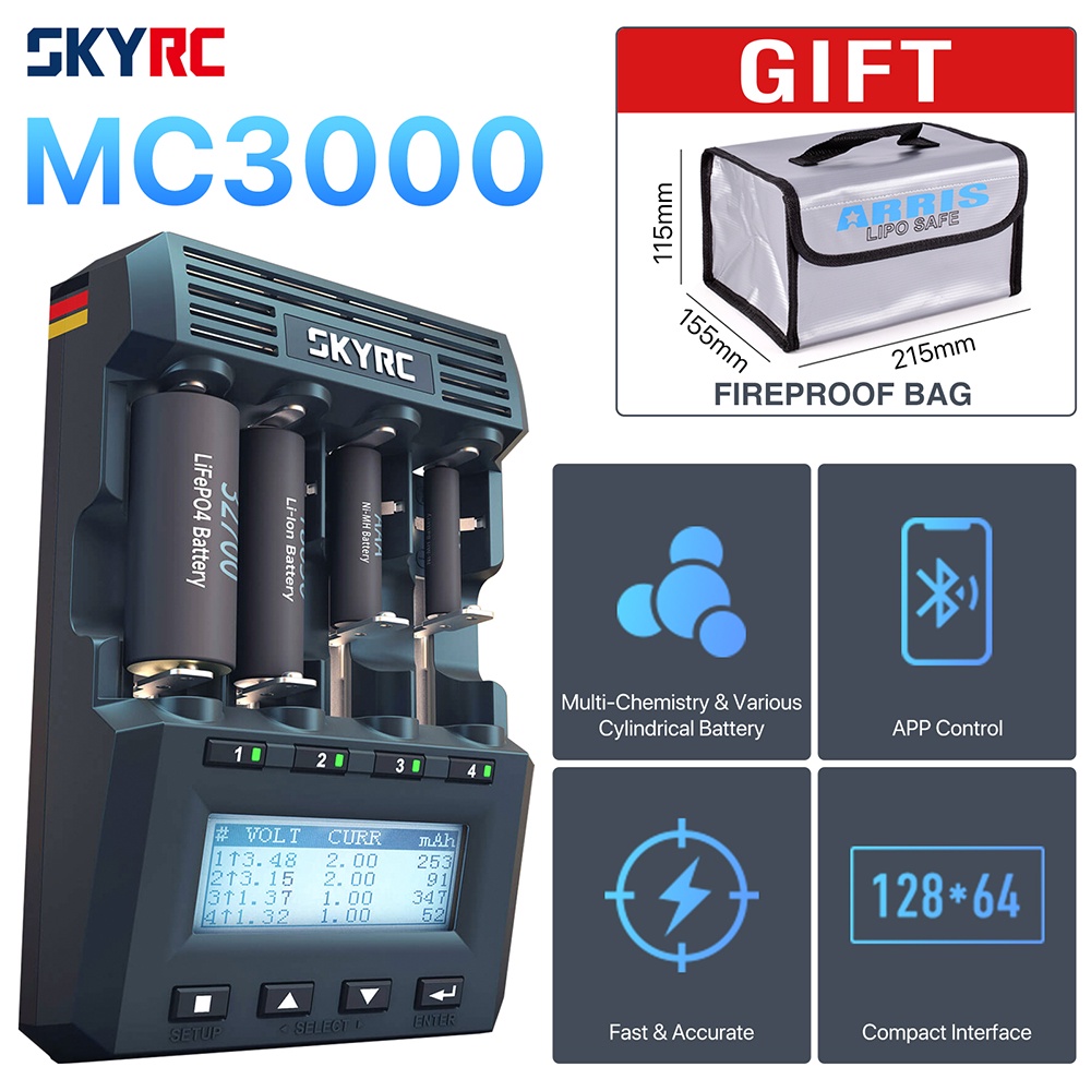 SKYRC MC3000 Battery Charger for 18650 AA AAA Nimh Universal Rechargeable LCD Smart Charger ...