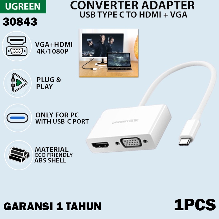 LAYAR Ugreen 2In1 USB Type C To HDMI + VGA Video Converter Adapter for ...