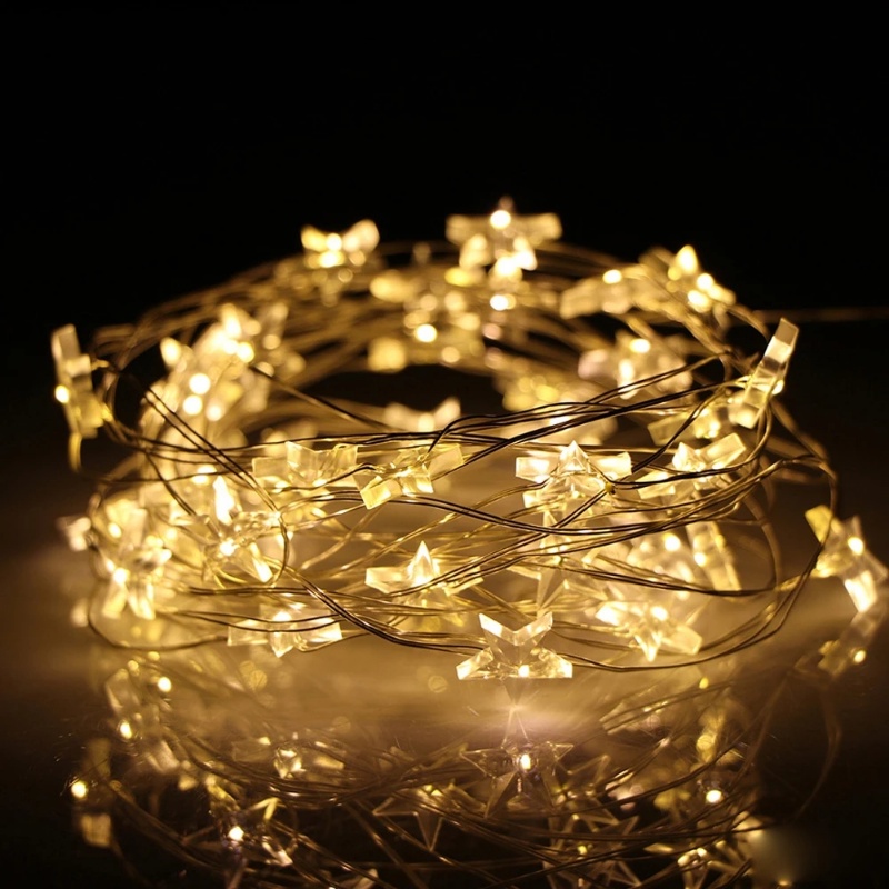 LED Star Fairy Strings Lights for Garland Decoration / Warm White Battery Powered Copper Wire ...