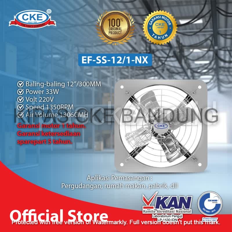 CKE EF-SS-12/1-NX 12 Inch 220 Volt Stainless Steel Exhaust Fan Cafe ...