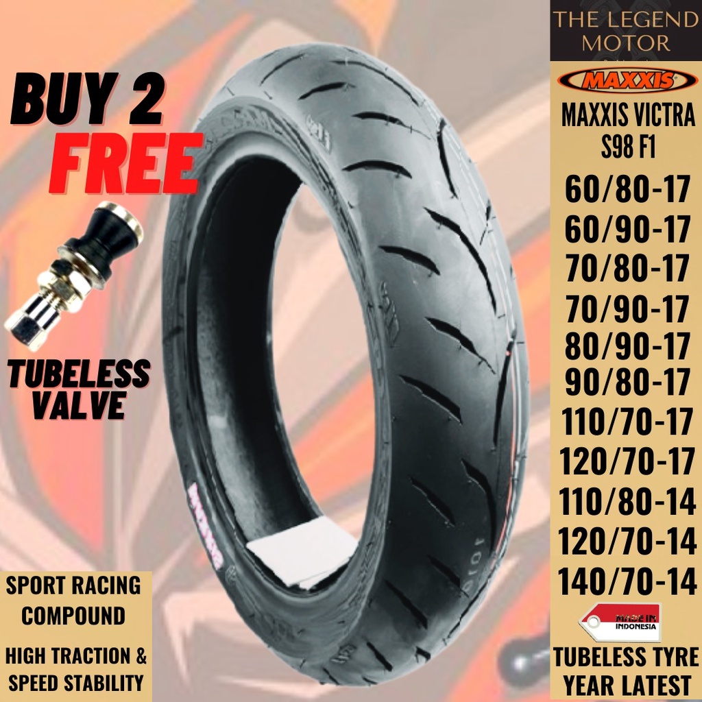 Maxxis Victra S98 ST F1 Tubeless Tyre Tayar 17 14 13 60/80 60/90 70/80 ...