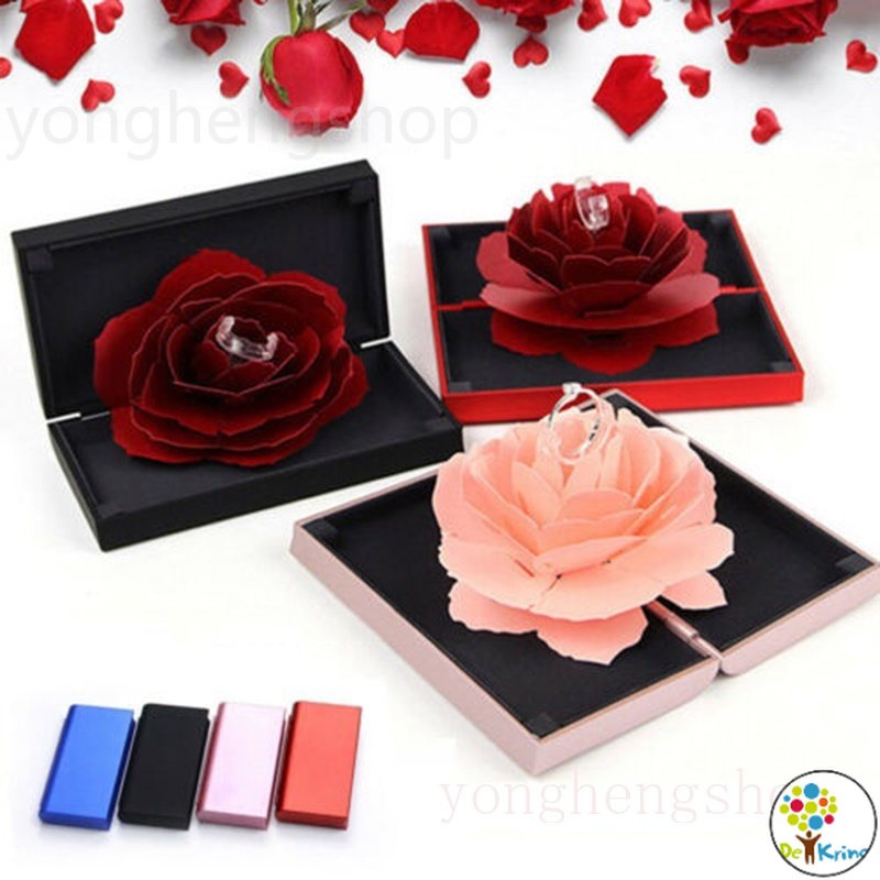 DK 3D Pop Up Rotating Rose Flower Ring Box Wedding Engagement Jewelry ...