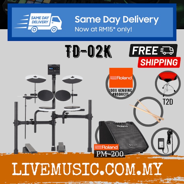Roland TD-02K V-Drums Electronic Drum Kit With RH5 Headphone, Drum Throne And Drumstick ( TD 02K ...