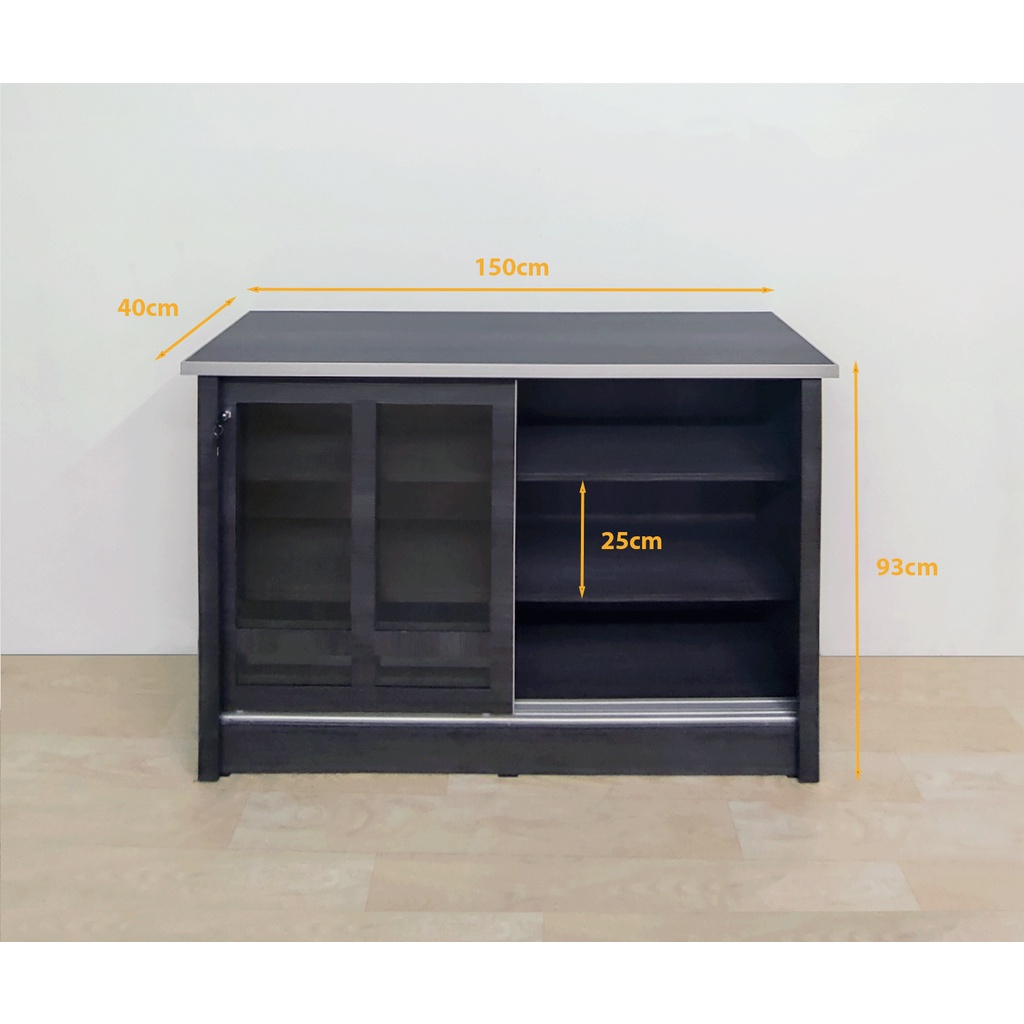 ARTY 5ft Sliding Door Display Cabinet 3ft Height Living Room Storage ...