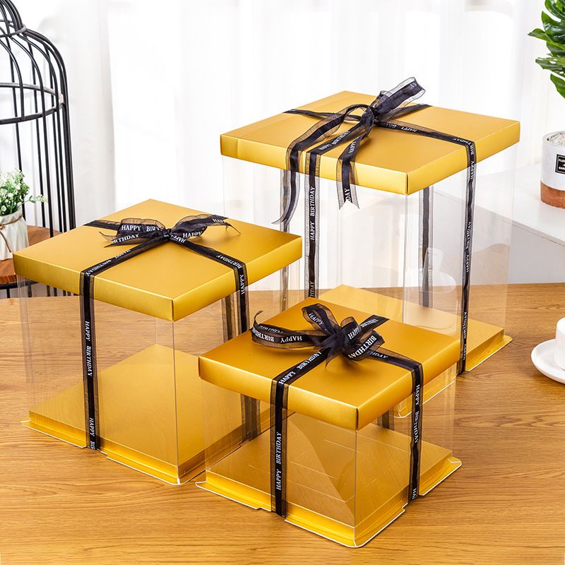 8/10/12INCH GOLD TRANSPARENT CAKE BOX WEDDING BOX ACCESSORIES WINDOW ...