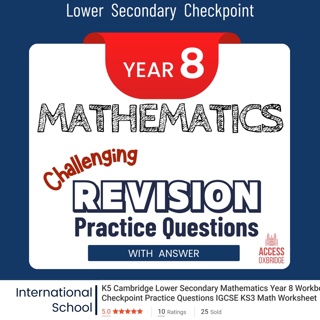 K5 Lower Secondary Checkpoint Mathematics Year 8 Workbook + Answer Checkpoint Questions KS3 Math ...