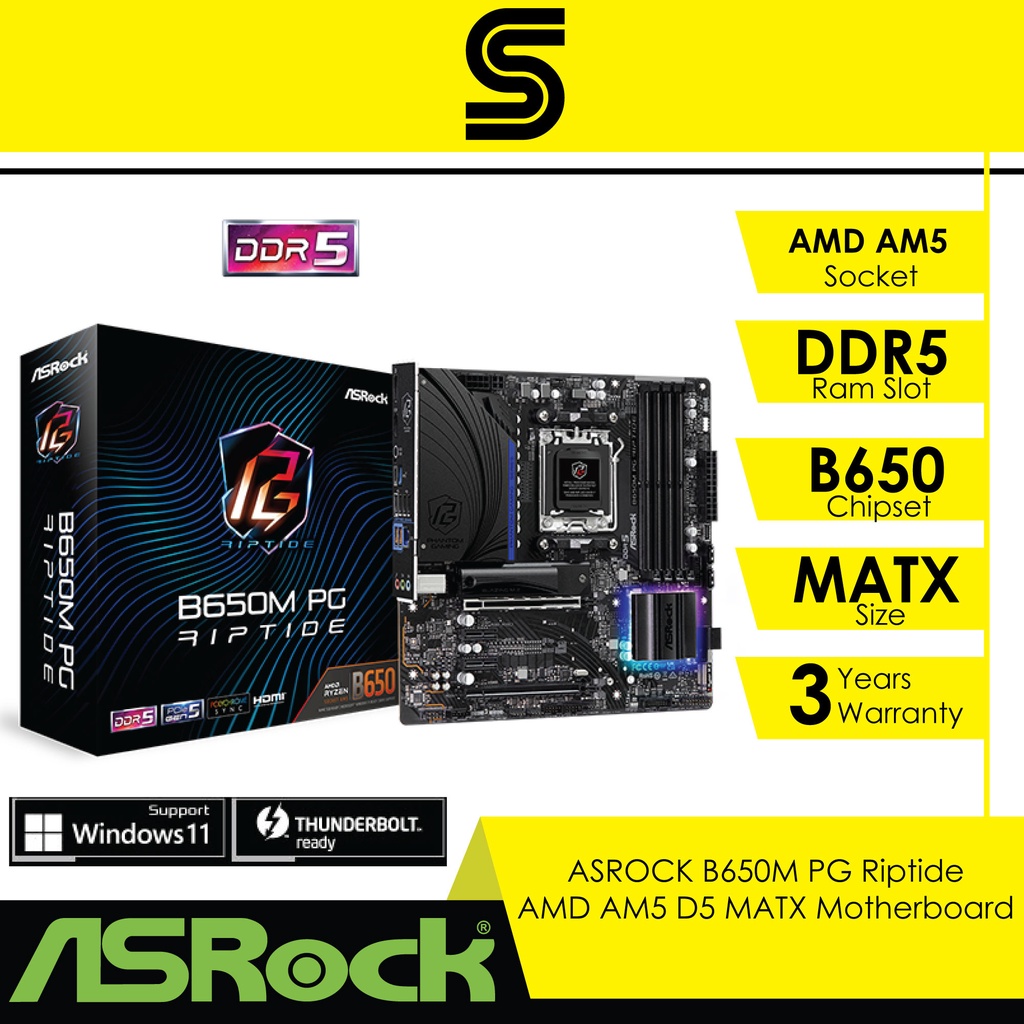 ASROCK B650M PG Riptide AMD AM5 D5 MATX Motherboard | Shopee Malaysia