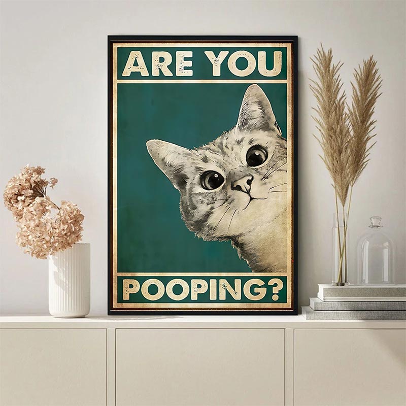 Funny Are You Pooping Poster Vintage Cute Paper Towel Cat Wall Art ...