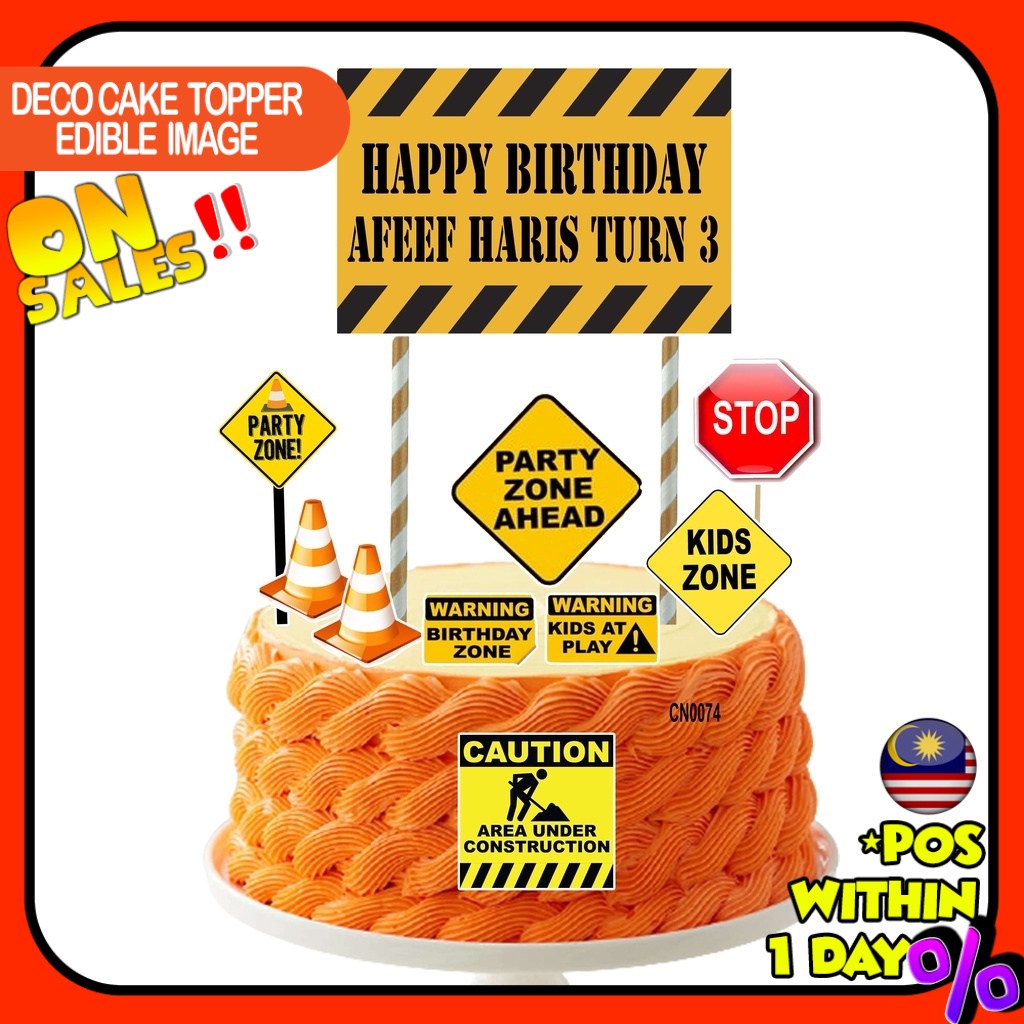 [CUSTOM NAME Happy Birthday Cake Topper Under Construction Decoration ...