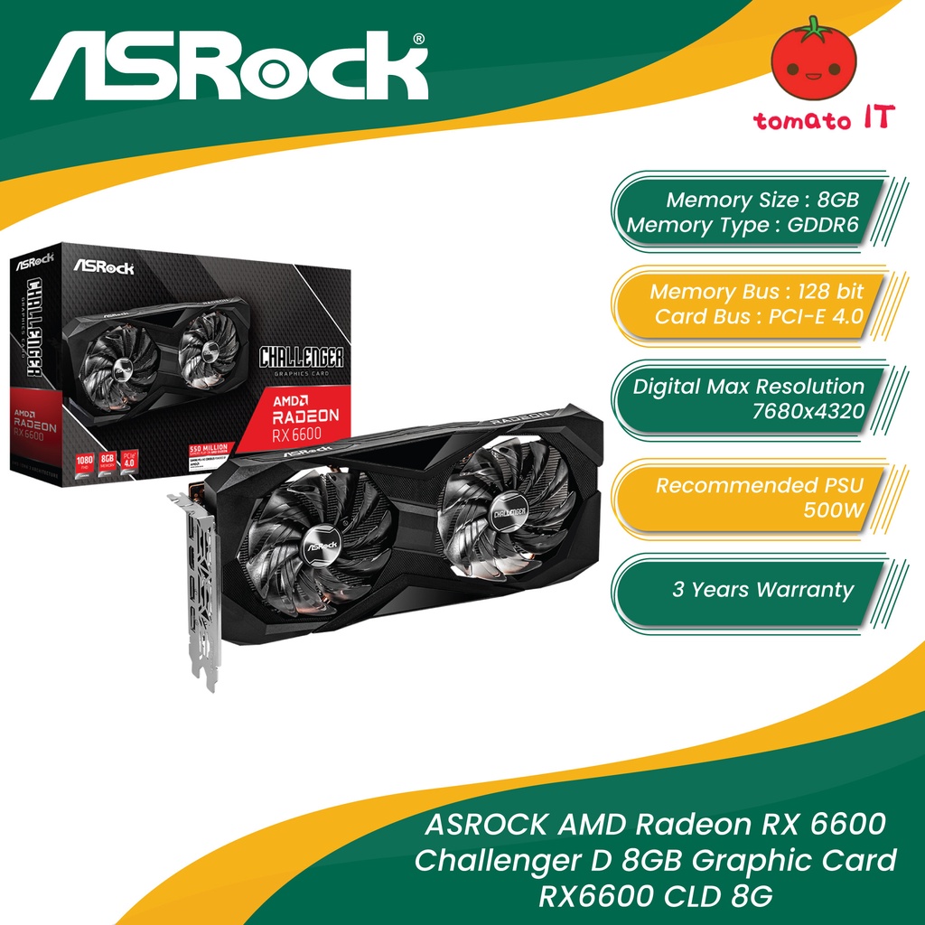 ASROCK AMD Radeon RX6600 Challenger D 8GB Graphic Card - RX6600-CLD-8G ...