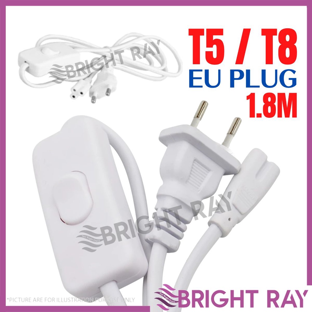 1.8M 3 Pins EU T5 LED Tube Light Switch Cable Wire LED T8 / T5 ...