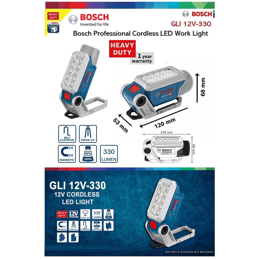 Bosch GLI 12V LED 330-Lumen Cordless Work-Light (Solo) | Shopee Malaysia