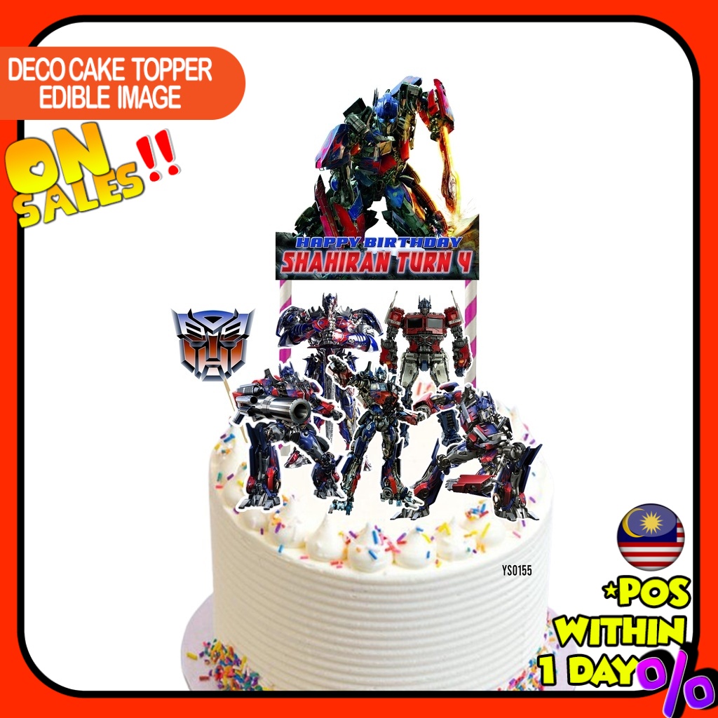 [CUSTOM NAME] Happy Birthday Cake Topper Transformers Decoration Set ...
