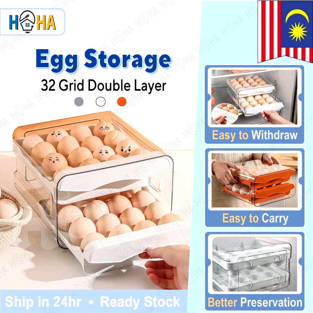 2 Layer 32 Grid Double Partition Egg Container Egg Storage Holder Box ...