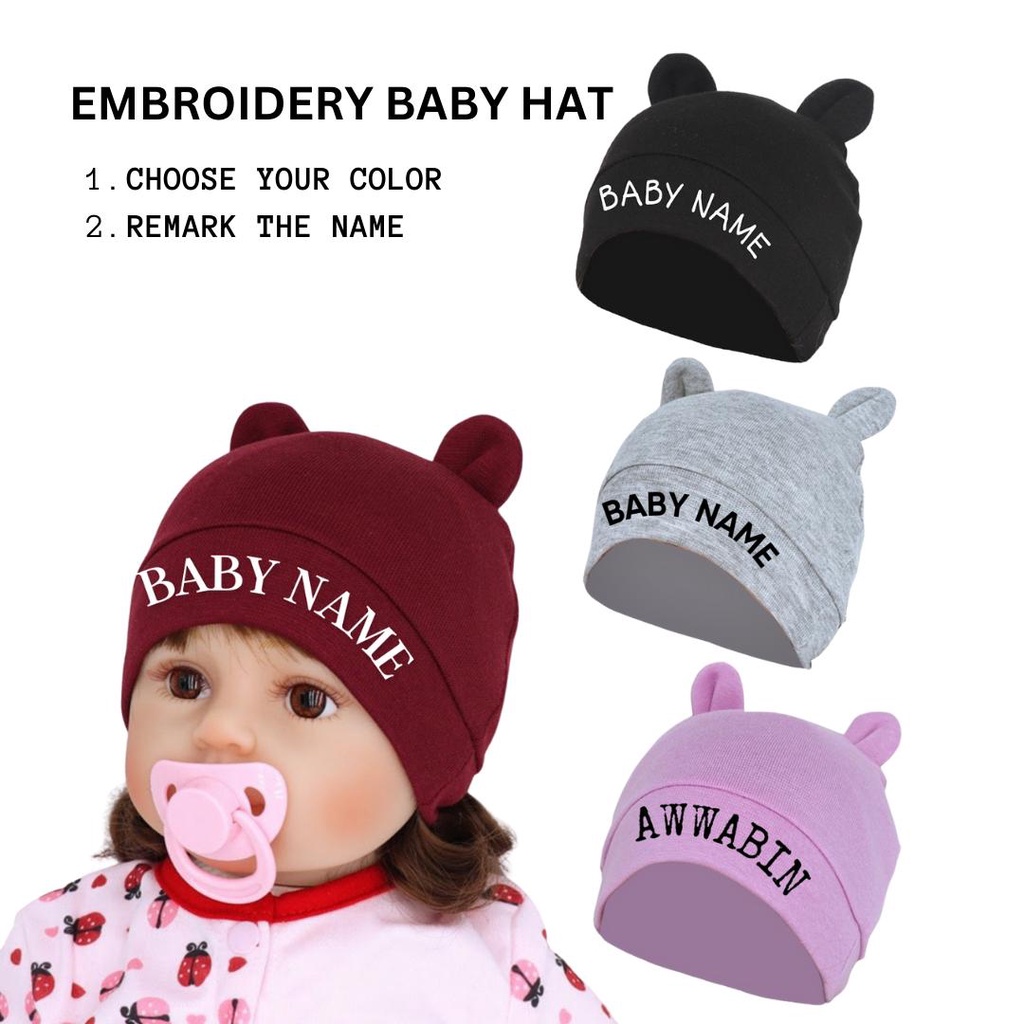 Sulam Nama Topi Newborn Baby Hat Embroidery Personalised Name Set - HAT ...