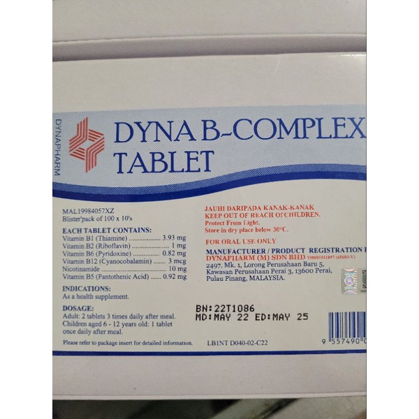 Dyna Vitamin B Complex Tab. 100x10's/Box RM55 | Shopee Malaysia