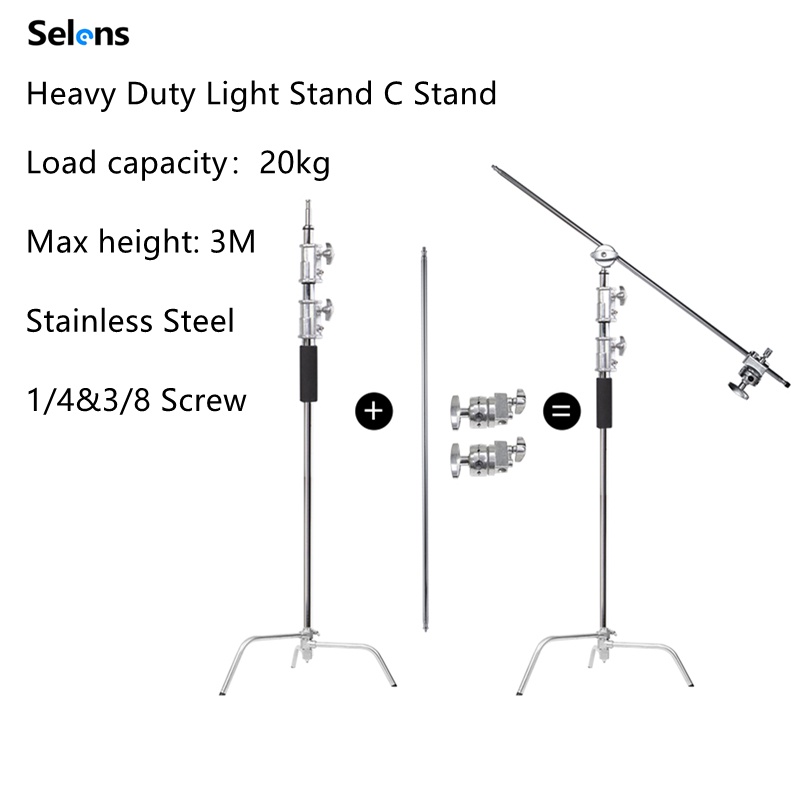 Selens Heavy Duty Light Stand C Stand with Rubber Base for Photography Adjustable Reflector ...