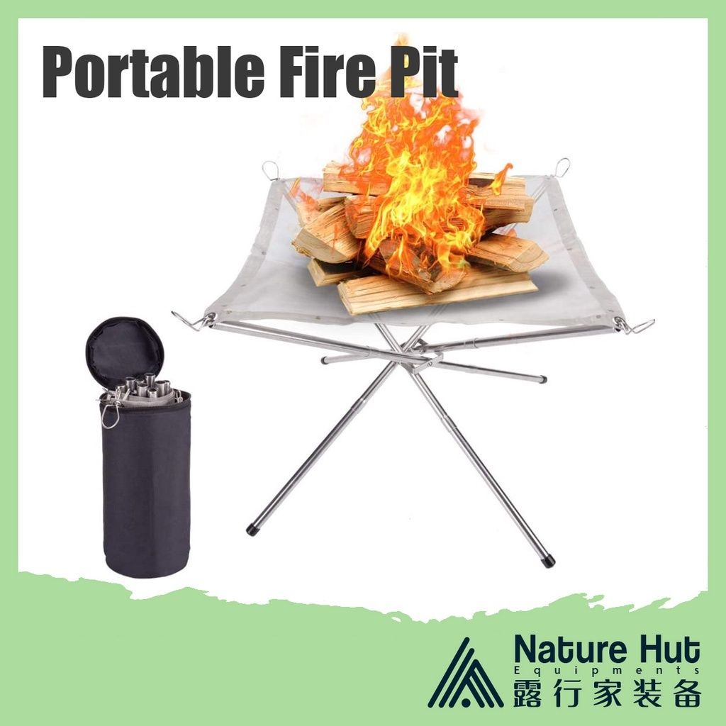 Portable Camp Fire Pit Stainless Steel Mesh Foldable BBQ Tripod Bonfire ...