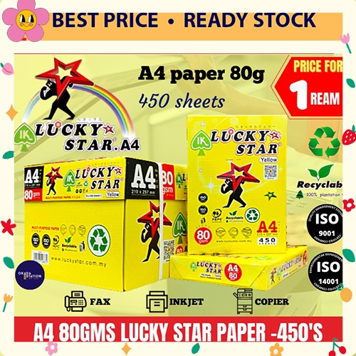 A4 80GMS LUCKY STAR PHOTOSTAT PAPER -450'S / Kertas A4 / Printing Paper / Kertas A4 Putih / 70g ...
