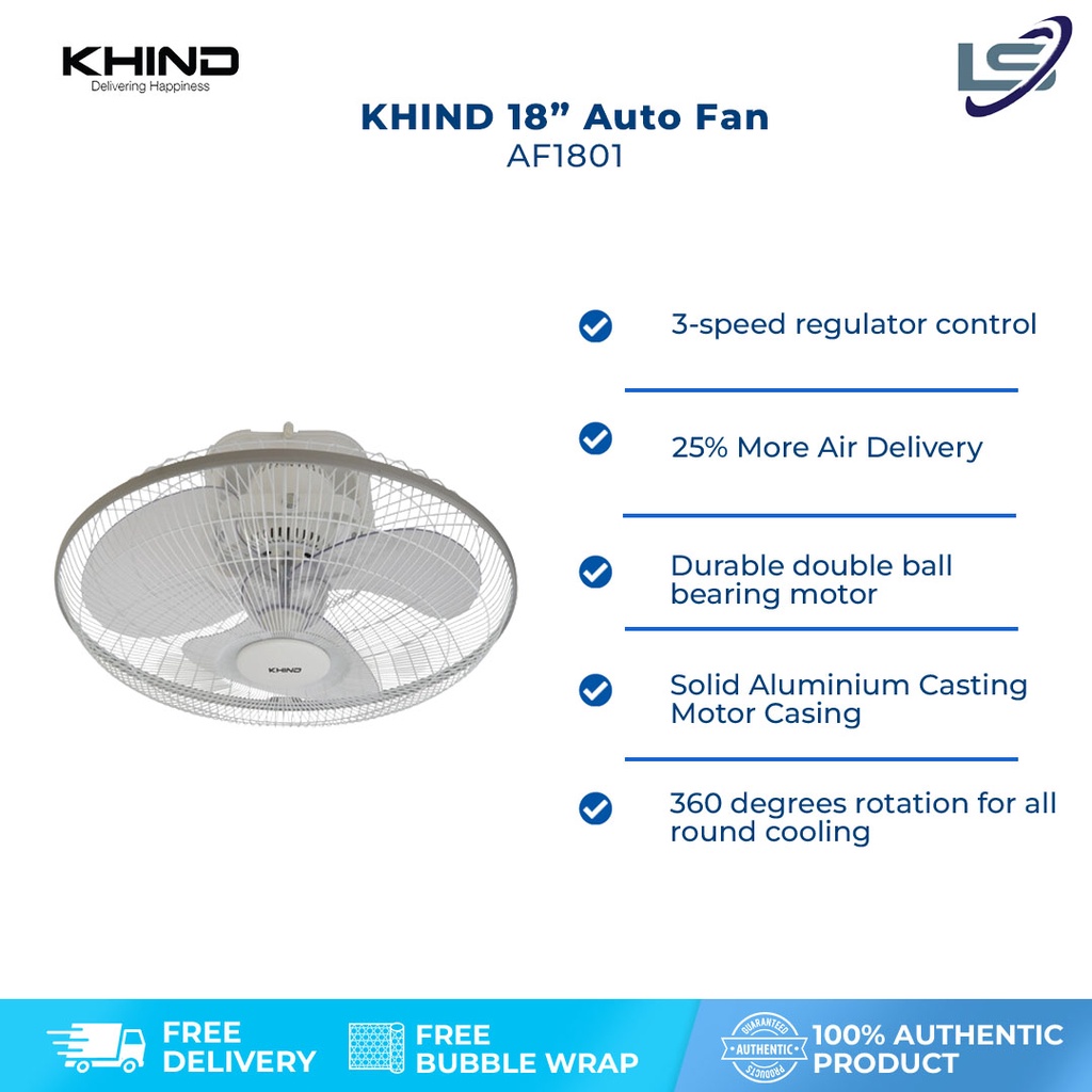 KHIND 18" Auto Fan AF1801 | 3 Speed Regulator Control | 360° Rotation ...