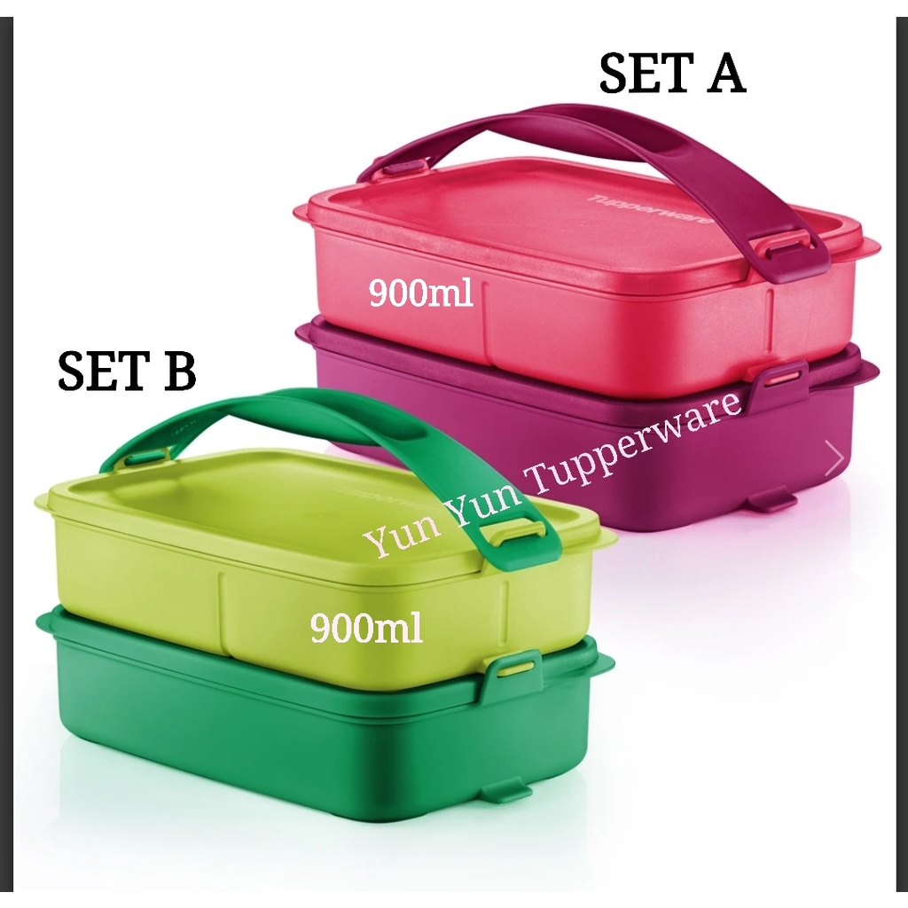 Tupperware Click To Go 900ml (2 layers) - Green | Shopee Malaysia
