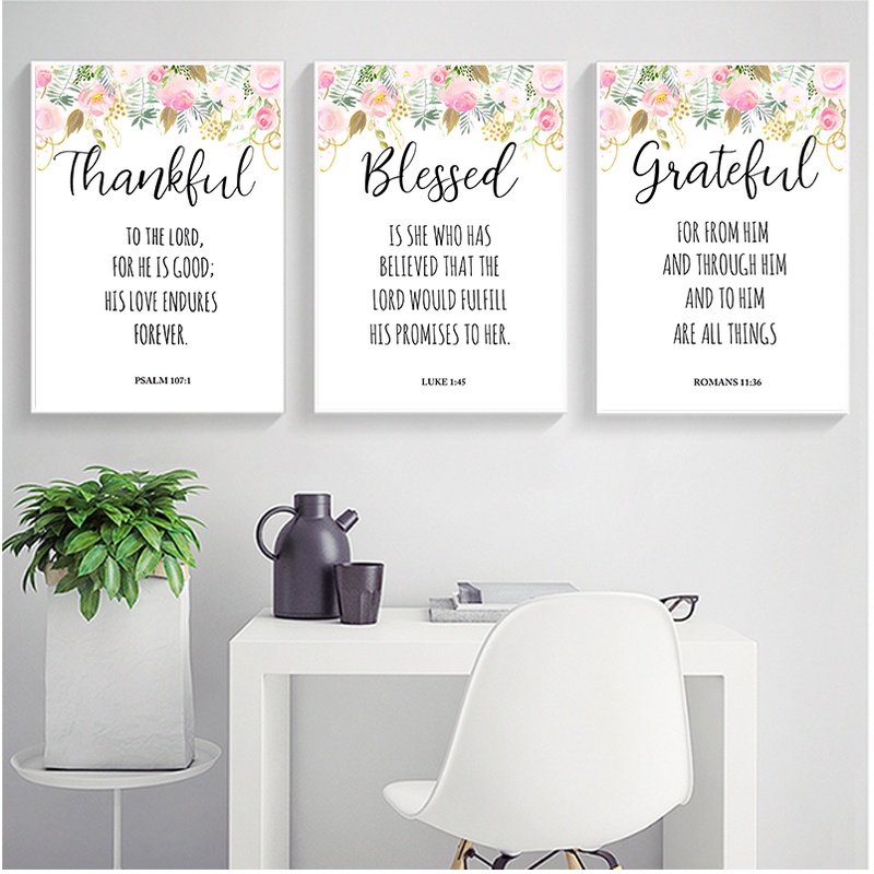 Bible Verses Prints Christian Wall Art Posters Watercolour Flowers ...