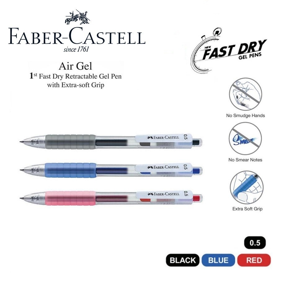 FABER-CASTELL FAST GEL BALL PEN 0.5 RETRACTABLE - FA-6416 - BLACK BLUE ...