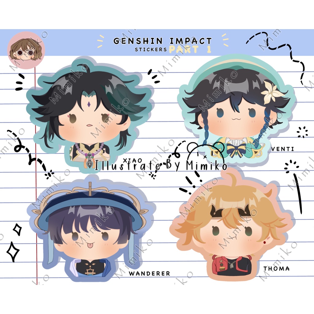 Genshin impact Sticker Xiao Venti Wanderer Thoma Die Cut Sticker ...