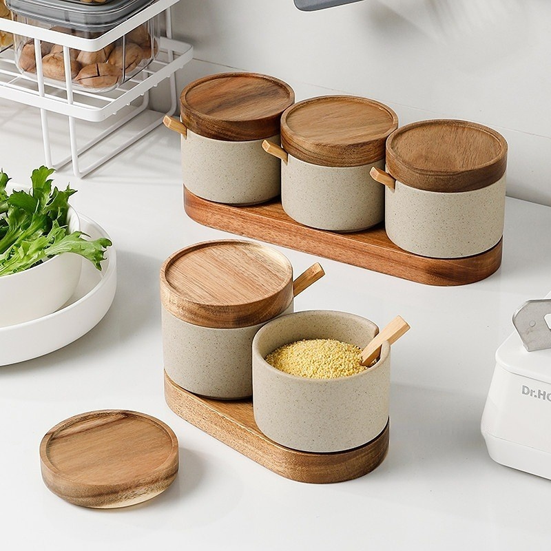 Japanese-style ceramic seasoning pot seasoning pot ceramic three-piece ...