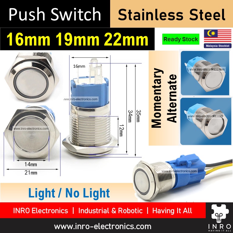 [AC / DC] Waterproof NC NO Push Button Suis 16mm, 19mm, 22mm AC DC ...